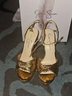 Jessica Simpson | Shoes | Jessica Simpson Metallic Gold Knotted Peeptoe ...